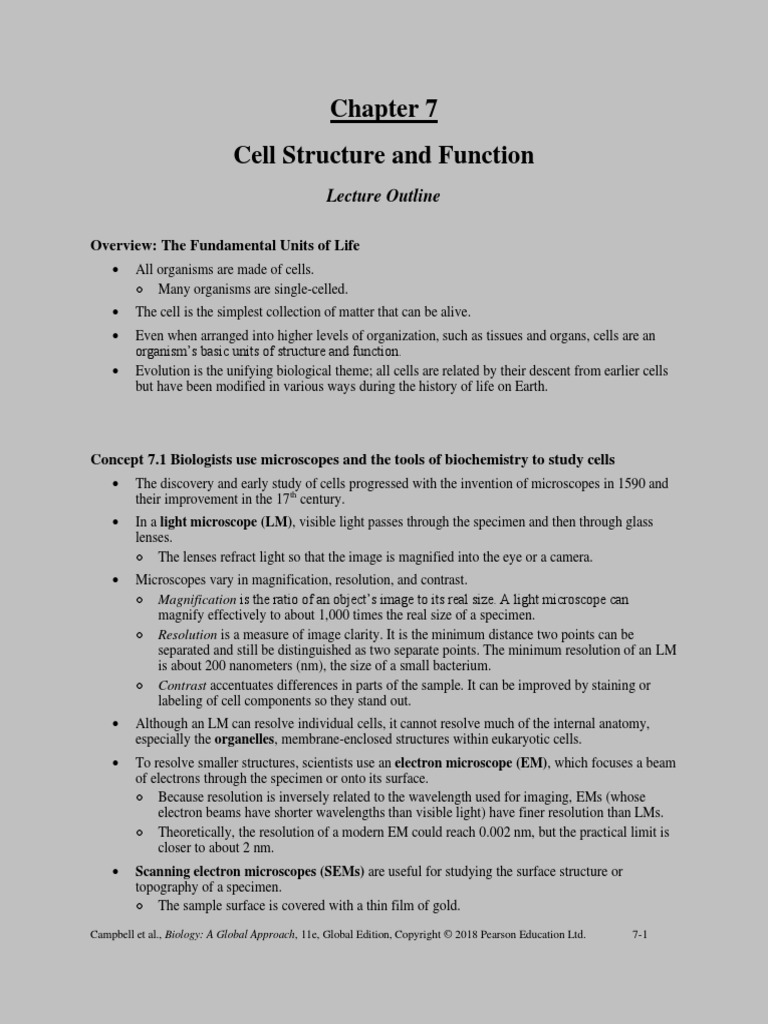 Chapter 7 CELL STRUCTURE AND FUNCTION PDF | Download Free PDF ...