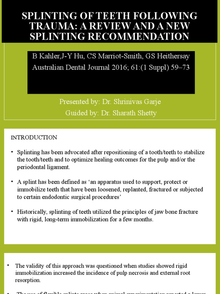 Splinting Recommendations for Traumatized Teeth | PDF | Mouth | Dentistry