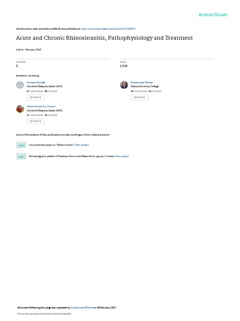 Acute and Chronic Rhinosinusitis, Pathophysiology and Treatment | PDF ...