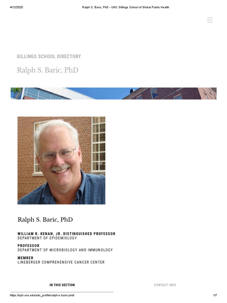 Ralph S. Baric: Coronavirus Research Leader | PDF | Antiviral Drug | Virus