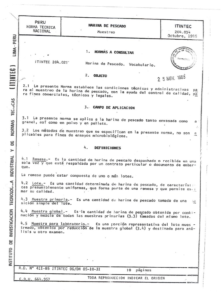 NTP HARINA DE PESCADO Muestreo 204.034 1985 10 | PDF