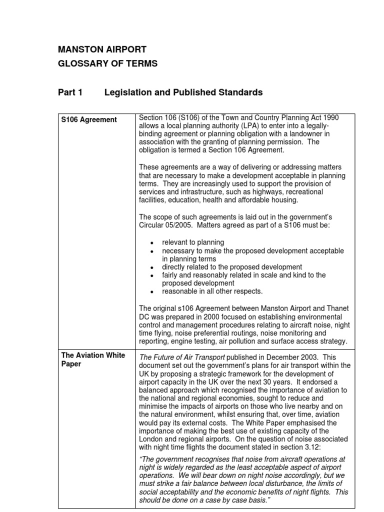 Manston Airport Glossary of Terms: S106 Agreement | PDF | Decibel ...