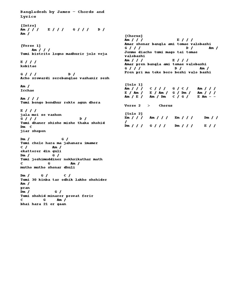 Bangla Songs Lyrics and Chords | PDF
