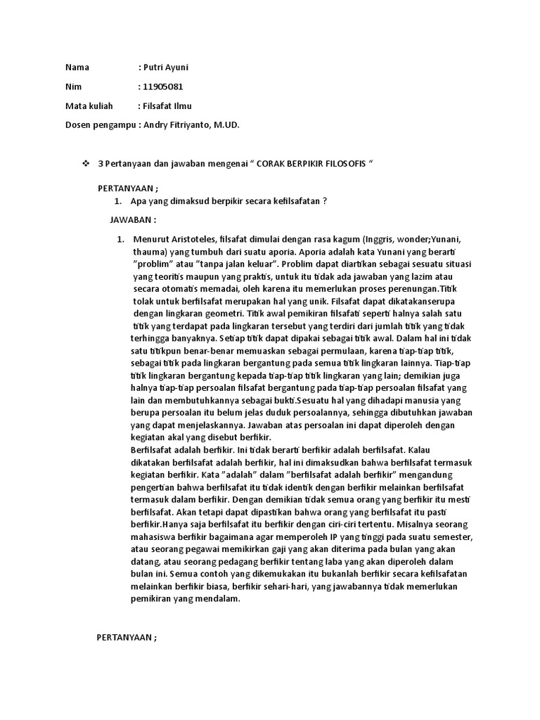 Putri Ayuni Filsafat Ilmu | PDF