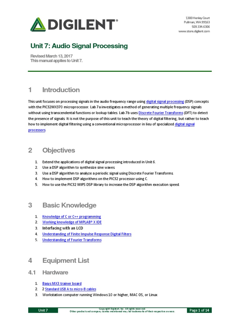 Unit 7: Audio Signal Processing: 4.1 Hardware | PDF | Digital Signal ...