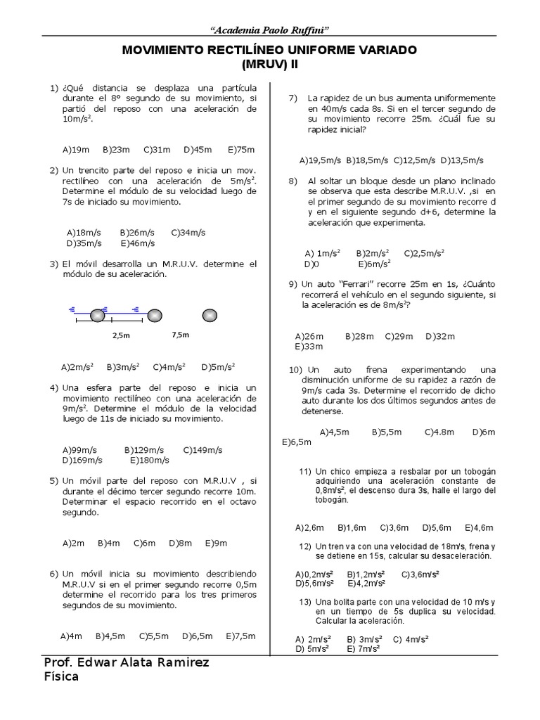 MOVIMIENTO RECTILÍNEO UNIFORME VARIADo II | PDF | Aceleración | Velocidad