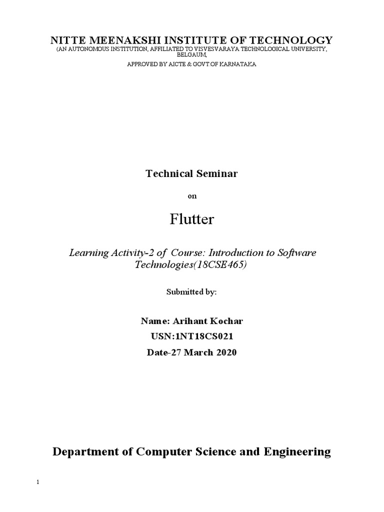 Flutter: Nitte Meenakshi Institute of Technology | PDF | Mobile App | Application Software