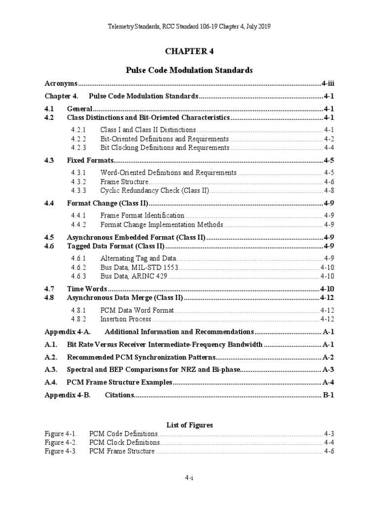 Pulse Code Modulation Standards: Telemetry Standards, RCC Standard 106-19 Chapter 4, July 2019 ...