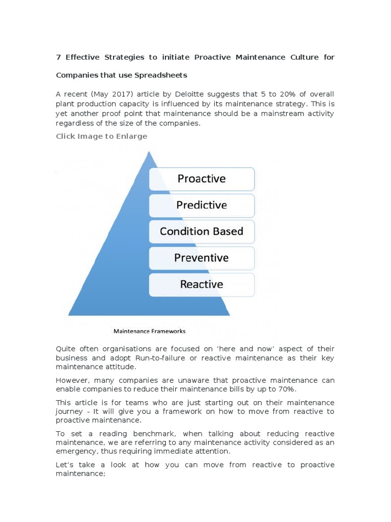 Proactive Maintenance Strategies for Spreadsheets | PDF | Reliability ...