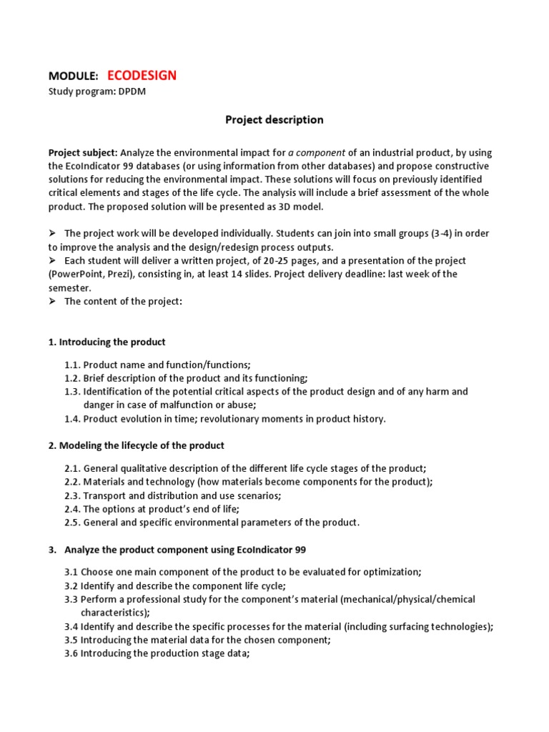 Tema Proiect Ecodesign Master 2018 | PDF | Life Cycle Assessment | Economy And The Environment