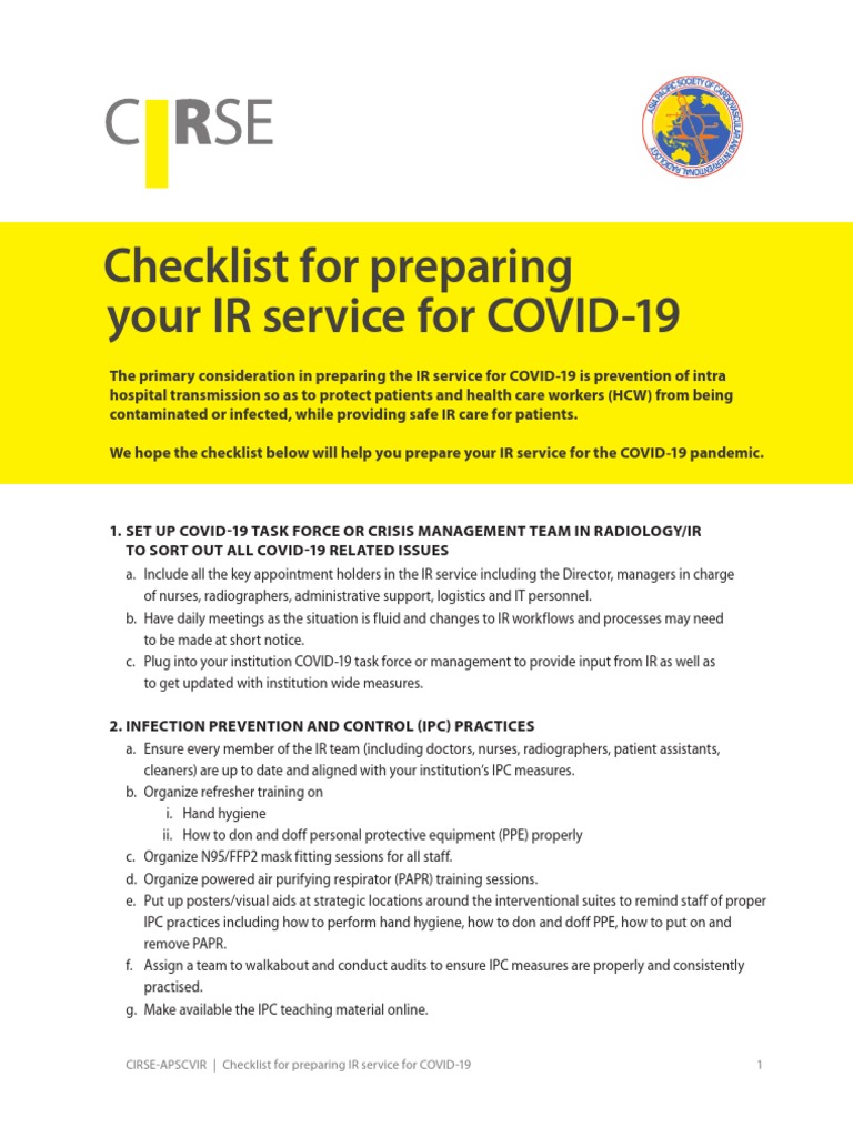 Checklist For Preparing Your IR Service For COVID-19 | PDF | Infection ...