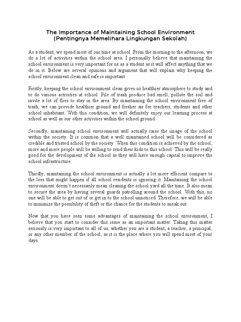 The Importance of Maintaining School Environment | PDF