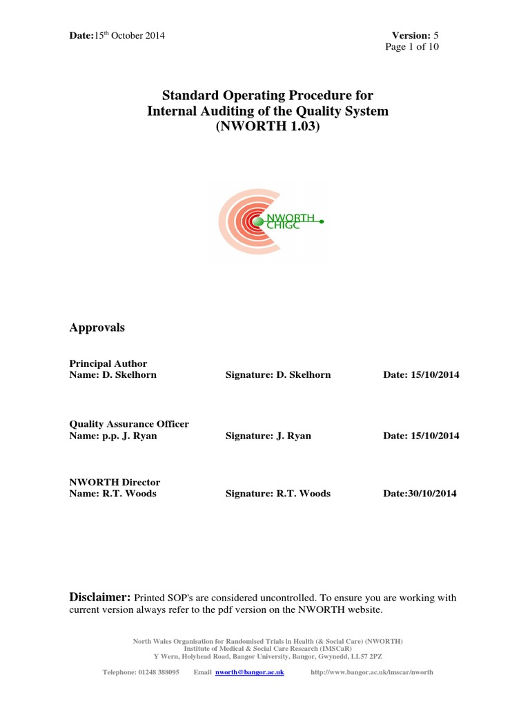 Sample SOP of Internal Audit of A Process | PDF | Auditor's Report ...