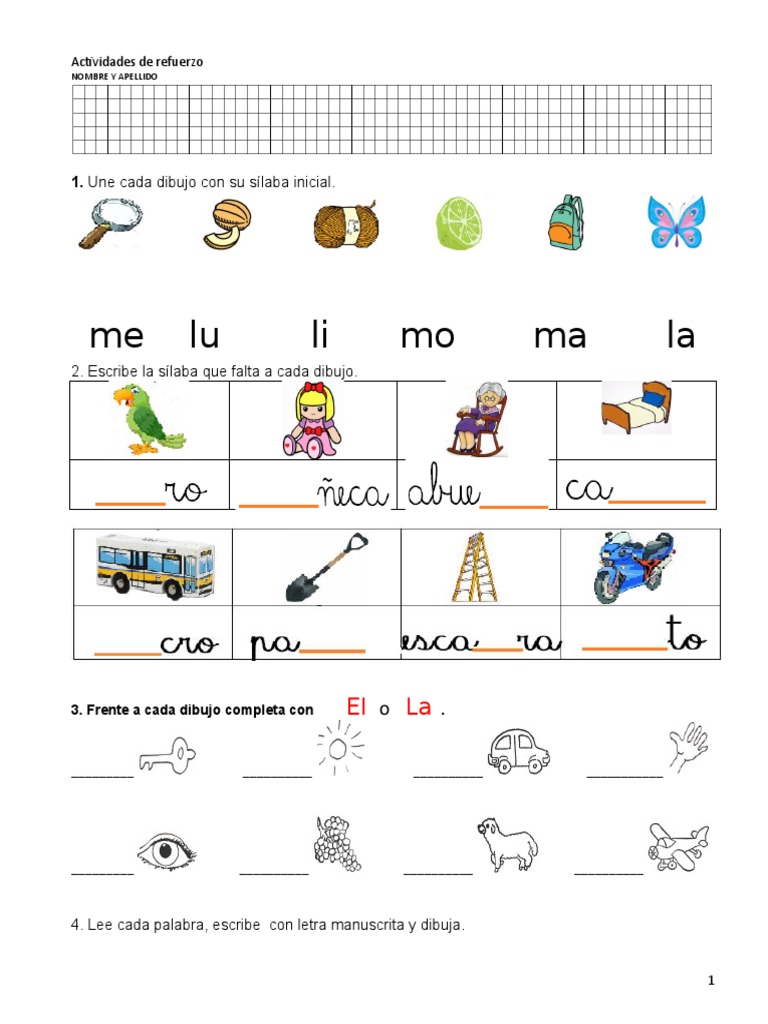 Actividad Refuerzo - Letra M - L - P | PDF