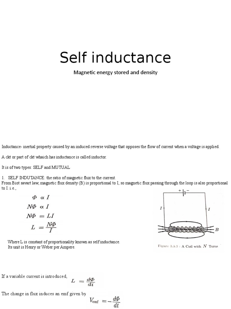 Self Inductance: Magnetic Energy Stored and Density | PDF