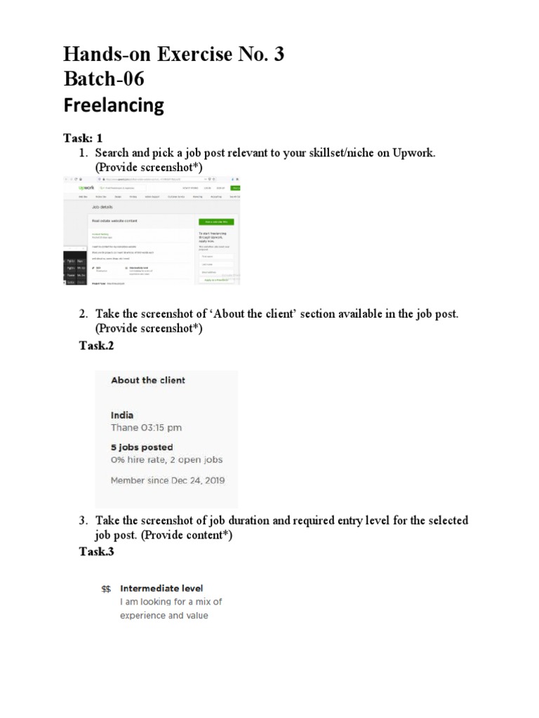 Hands-On Exercise No. 3 Batch-06 Freelancing: Task: 1 | PDF