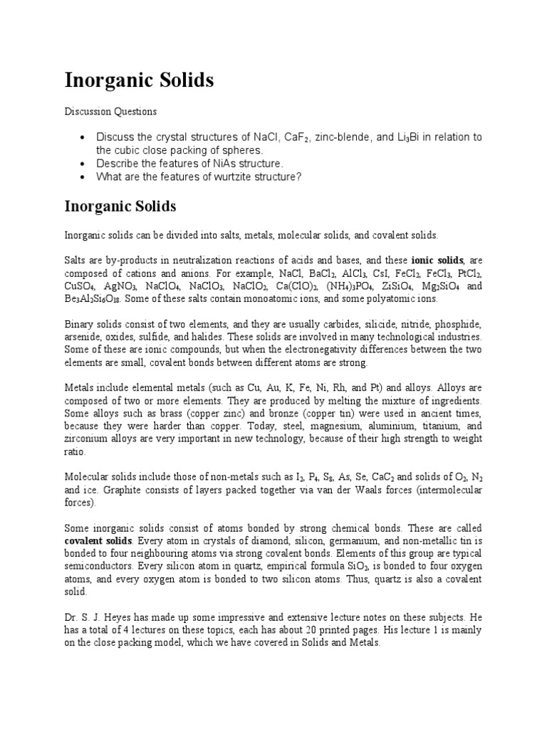 Inorganic Solids 2020 | PDF | Ion | Ionic Bonding
