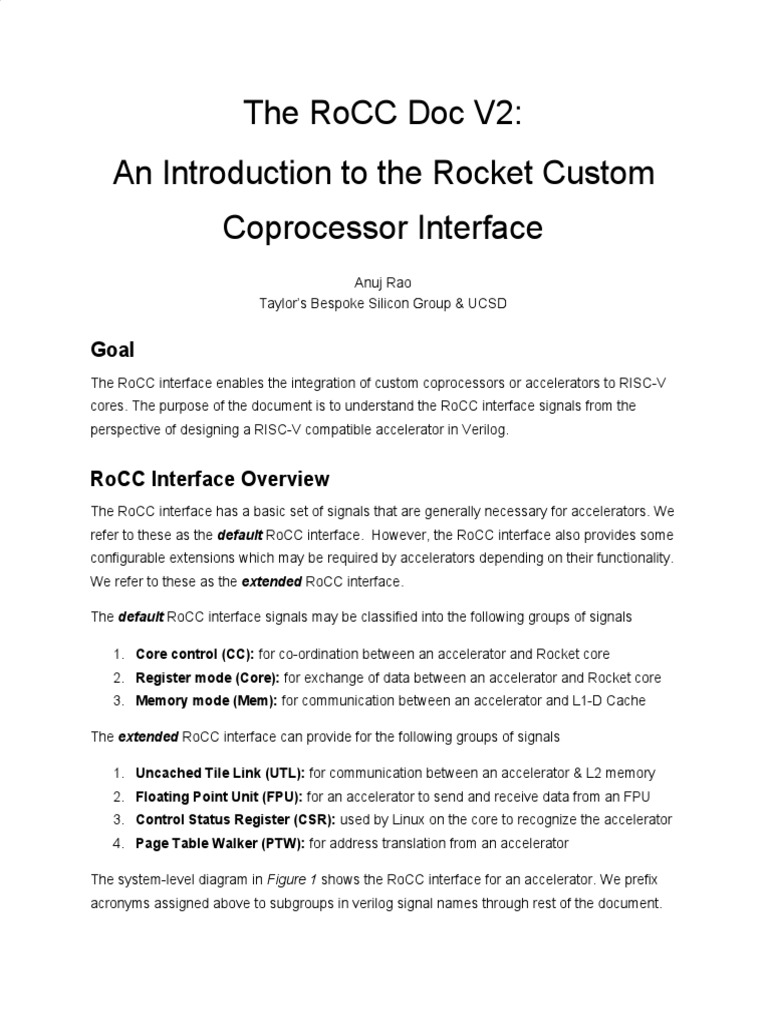 The Rocc Doc V2: An Introduction To The Rocket Custom Coprocessor Interface | PDF | Input/Output ...