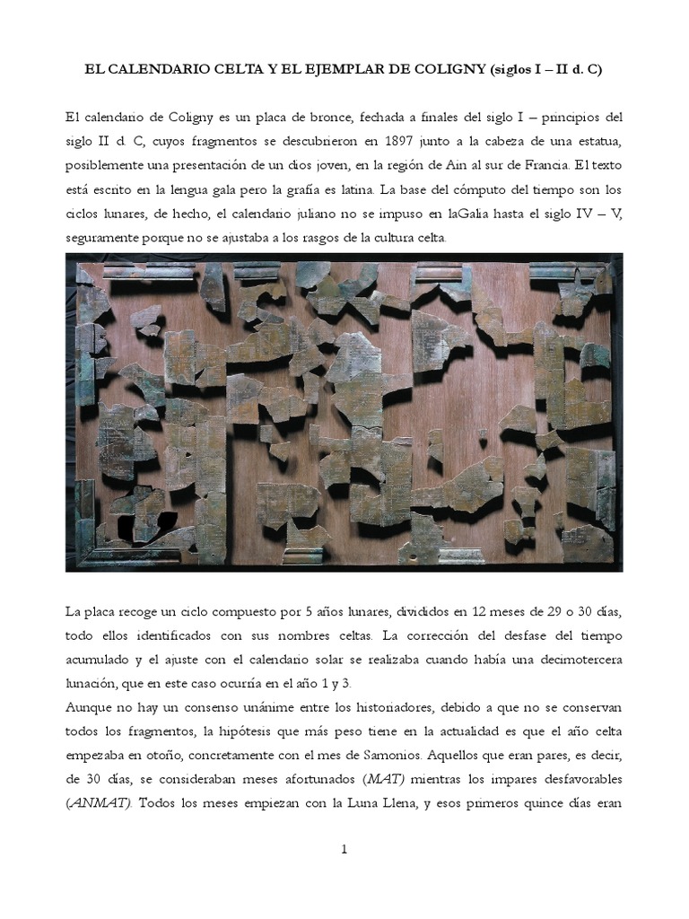Calendario de Coligny: Estructura y Significado | PDF | Calendario ...