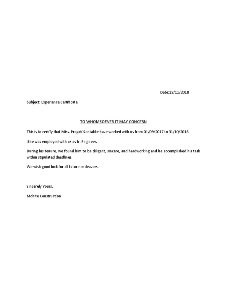 Pragati Exprience Letter | PDF