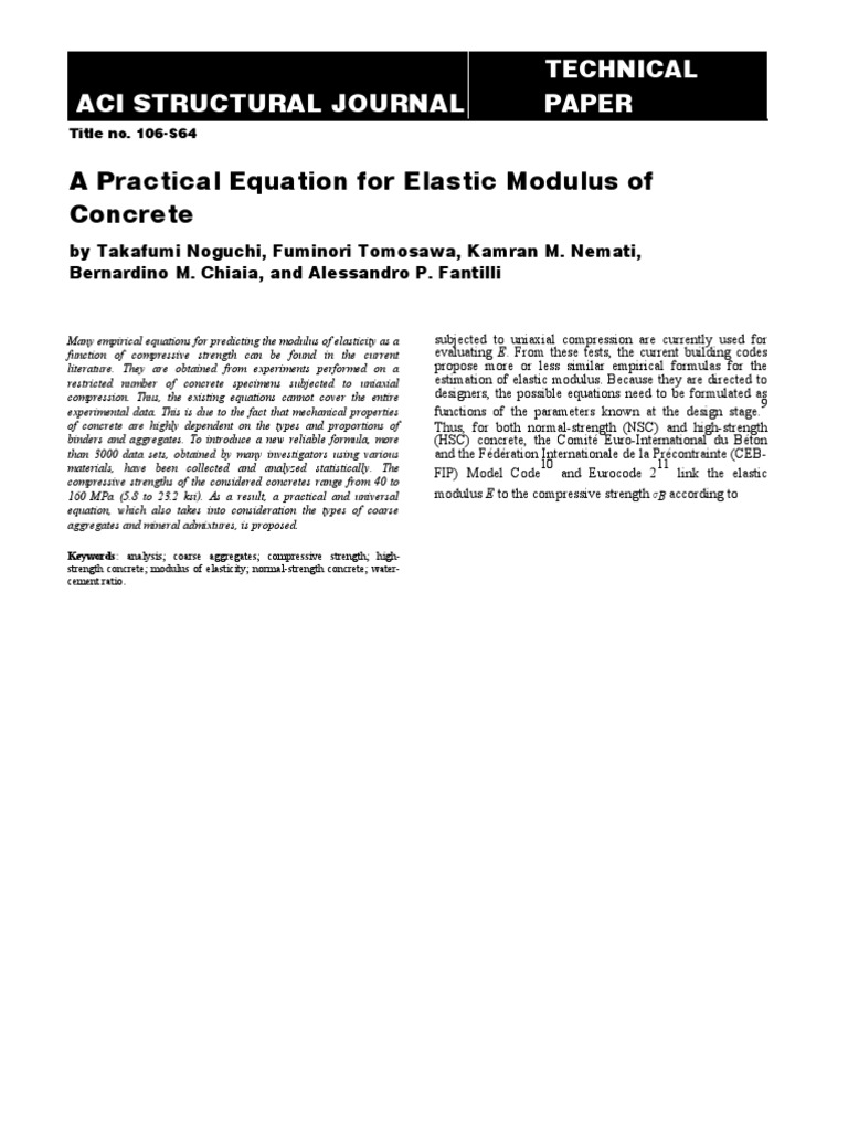 A Practical Equation For Elastic Modulus of Concrete: Aci Structural ...