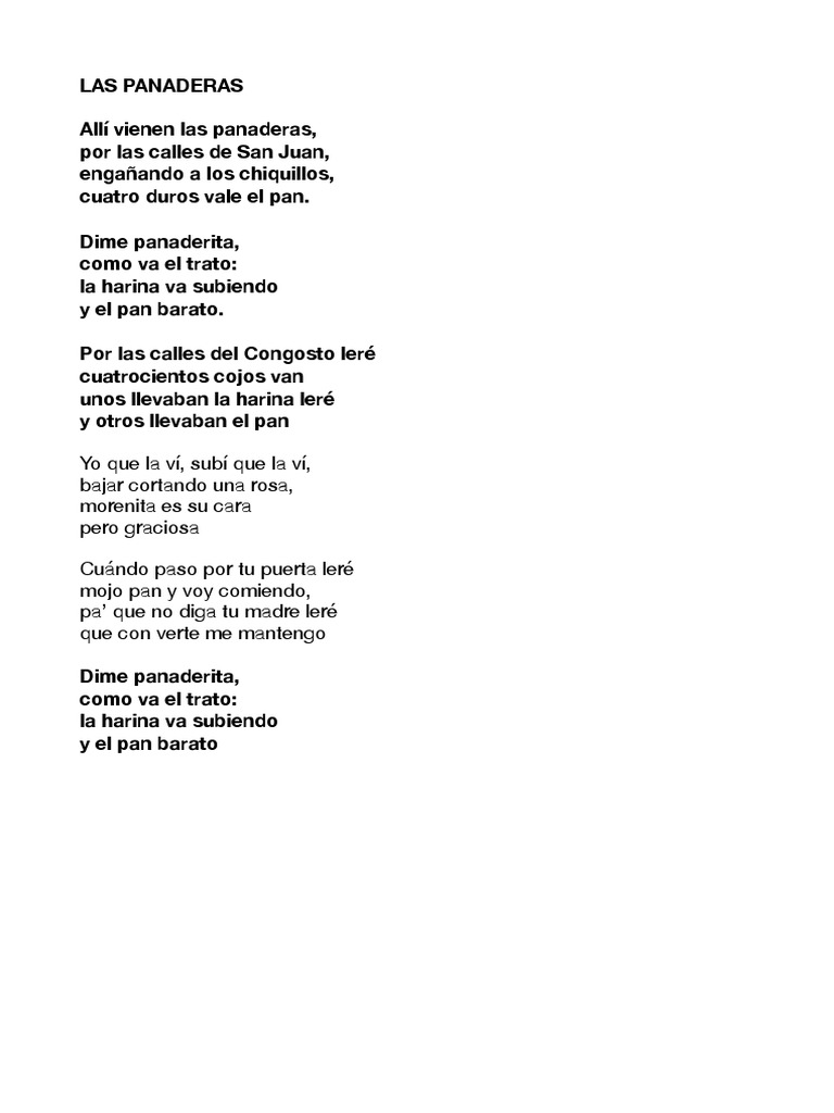 Letra de "Las Panaderas" | PDF