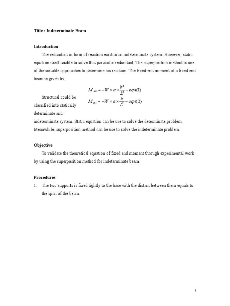 Indeterminate Beam | PDF | Beam (Structure) | Experiment