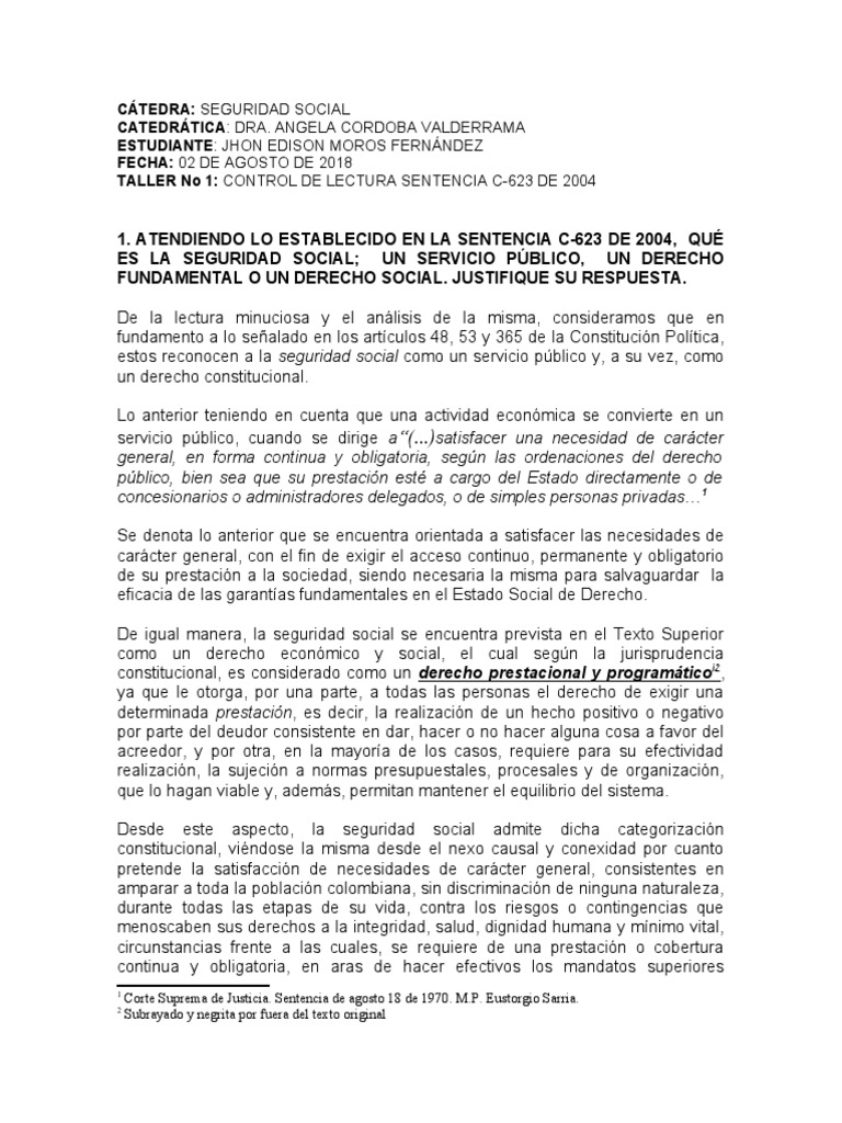 Taller Control de Lectura Sentencia C-623 de 2004 | PDF | Pensión ...