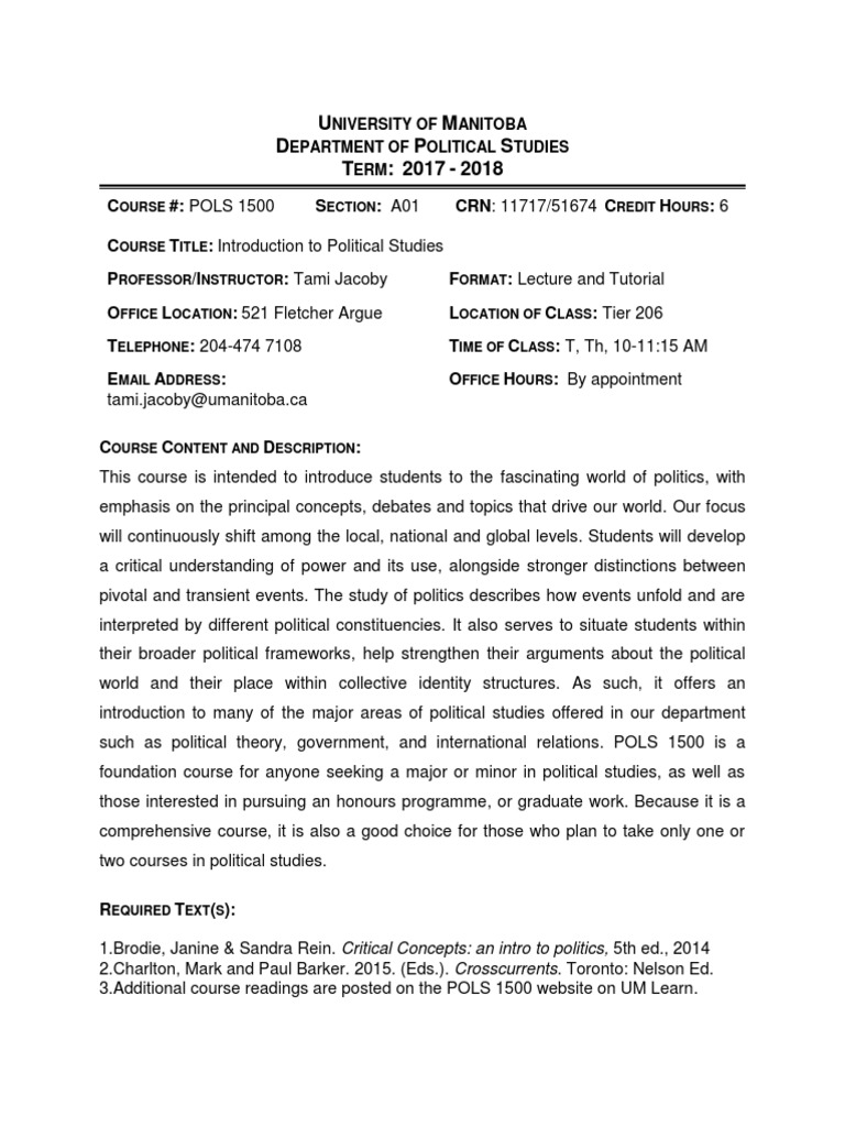 POLS 1500 One Page Outline 2017 2018 | PDF