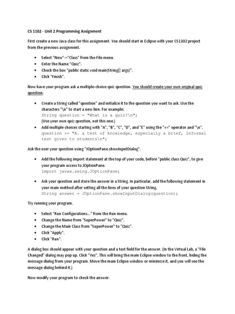CS 1102 Unit 2 Programming Assignment | PDF | Letter Case | Question