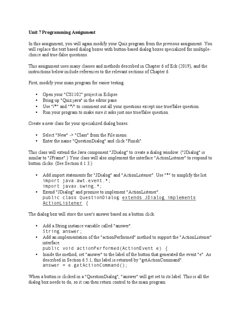 Unit 7 Programming Assignment | PDF | Constructor (Object Oriented ... Unit 7 Programming Assignment | PDF | Constructor (Object Oriented ...