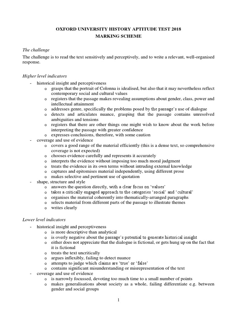 The Challenge: Oxford University History Aptitude Test 2018 Marking ...