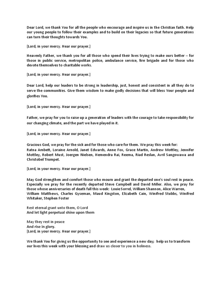 Prayer of Intercession 25th Aug 2019 | PDF