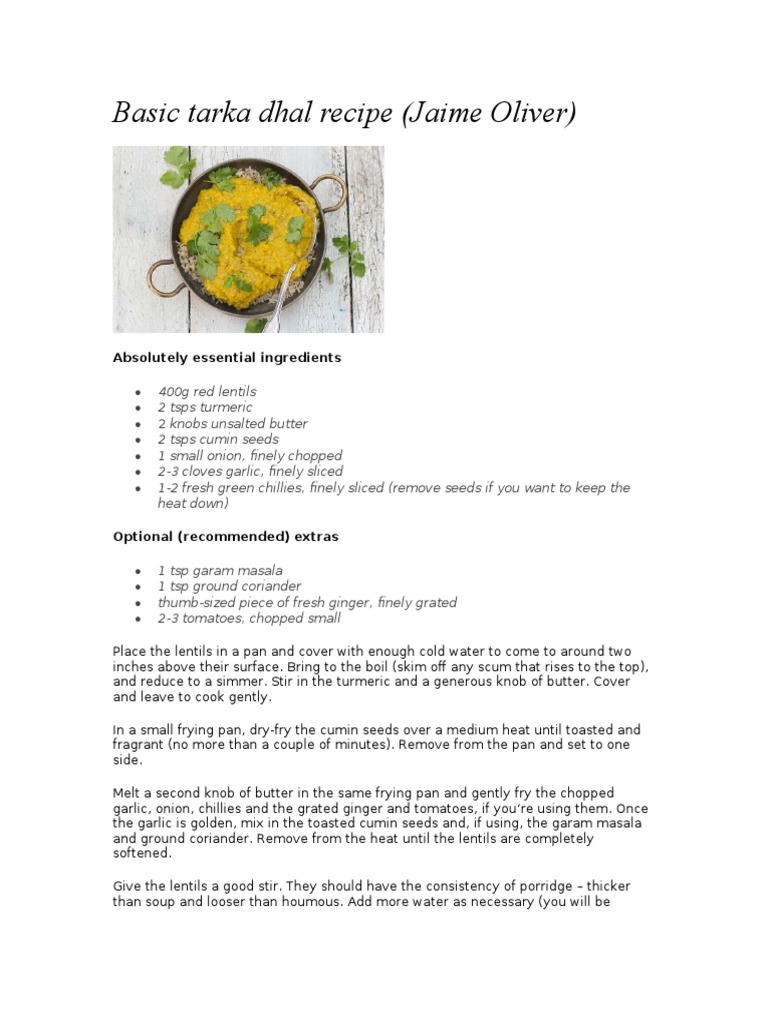 Basic Tarka Dhal Recipe | PDF