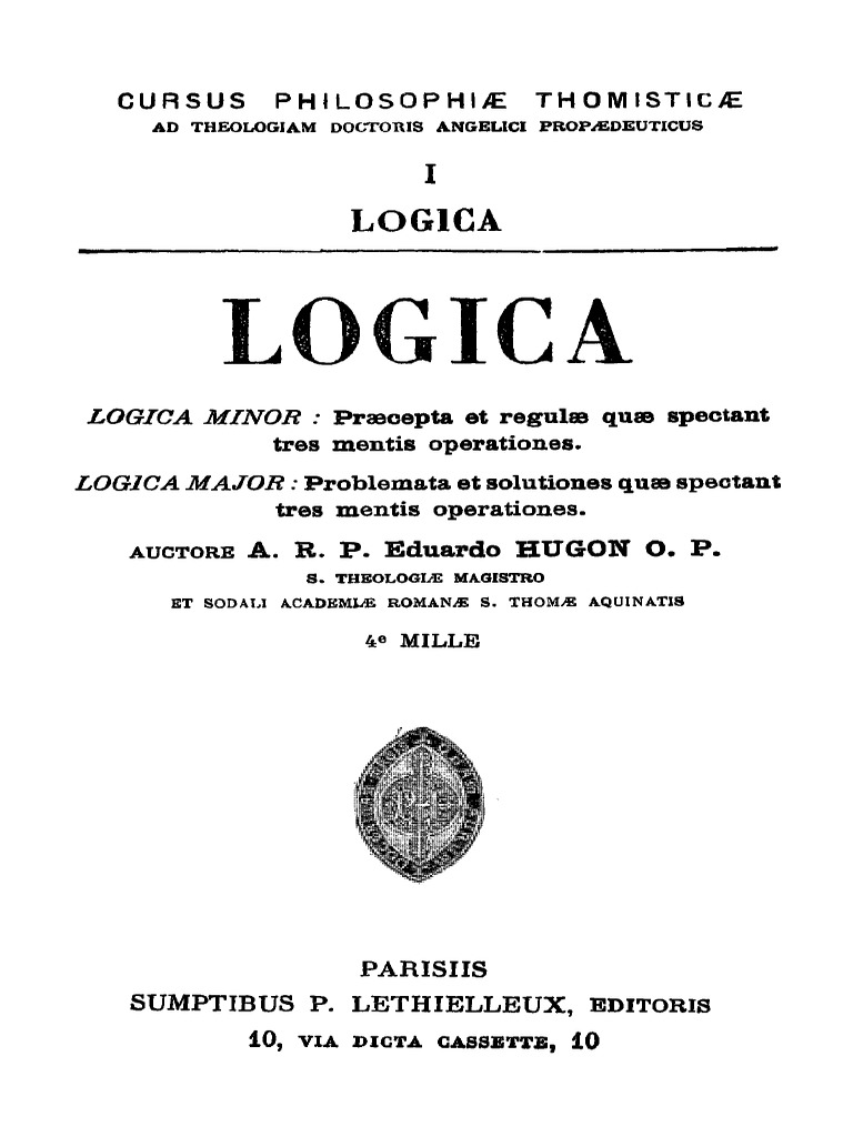 Cursus Philosophiae Thomisticae I, FR Edouard Hugon OP | PDF