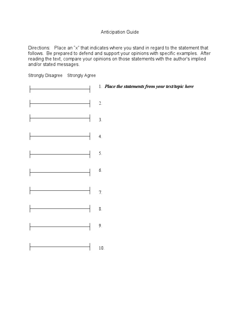 Preparing to Engage: An Anticipation Guide on Shaping Expectations and ...