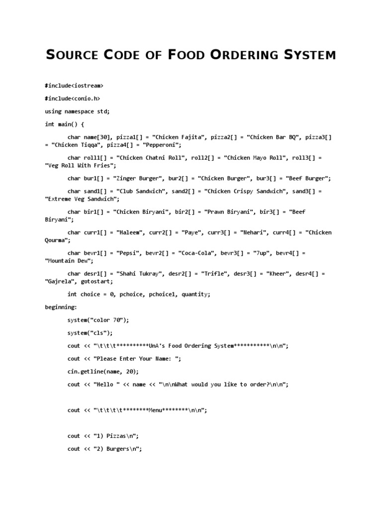 S C F O S: Ource ODE OF OOD Rdering Ystem | PDF | Convenience Food ...