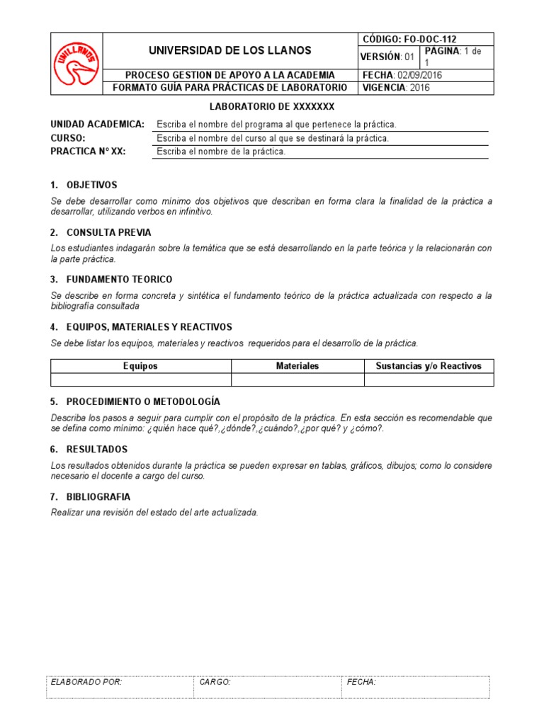 Fo-Doc-112 Formato Guia para Practicas de Laboratorio | PDF