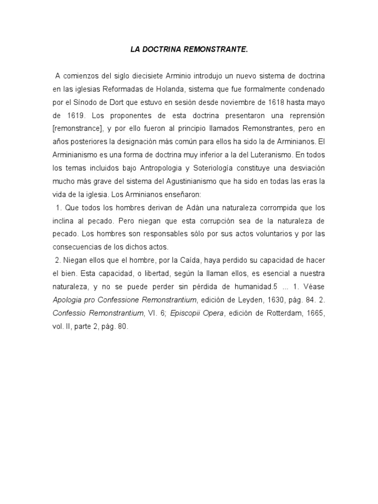 La Doctrina Remonstrante | PDF | Salvación | Arminianismo