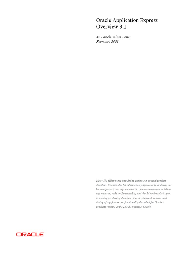 Oracle Application Express Overview 3 1 An Oracle White Paper February 2008 Pdf Oracle