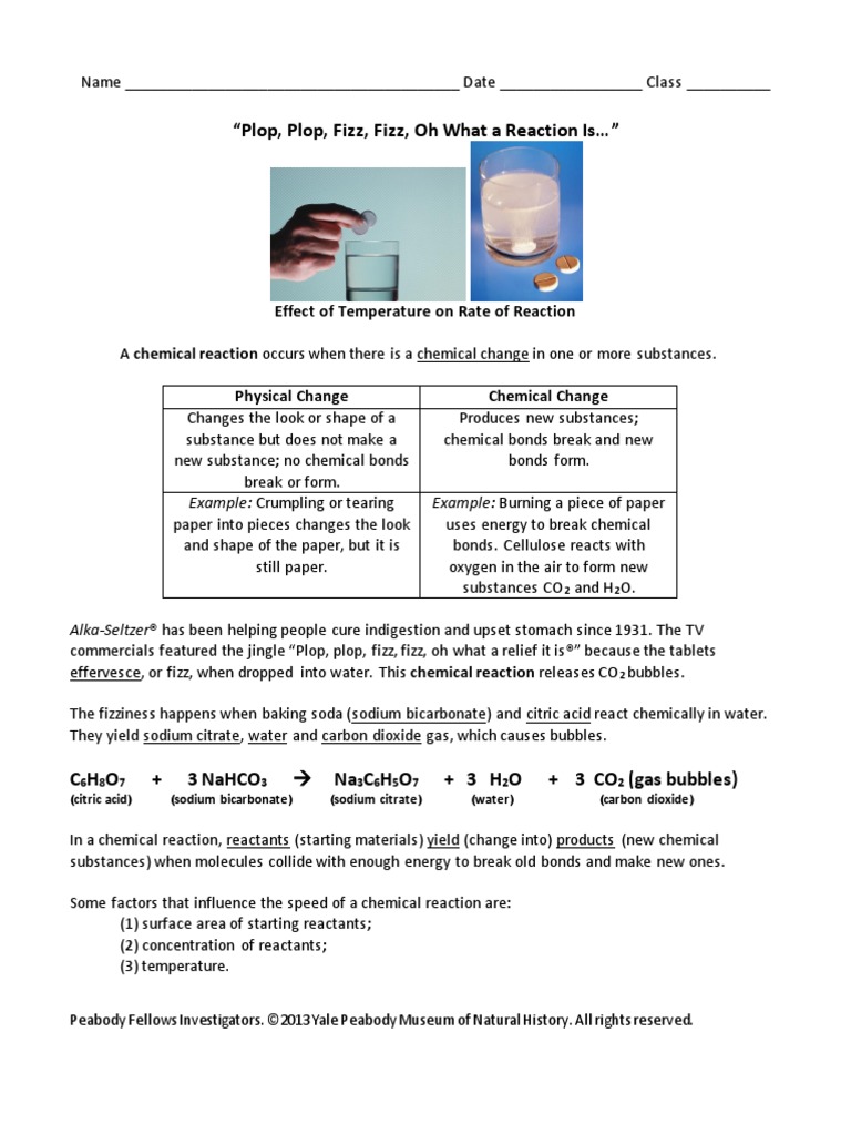 "Plop, Plop, Fizz, Fizz, Oh What A Reaction Is ": Effect of Temperature ...