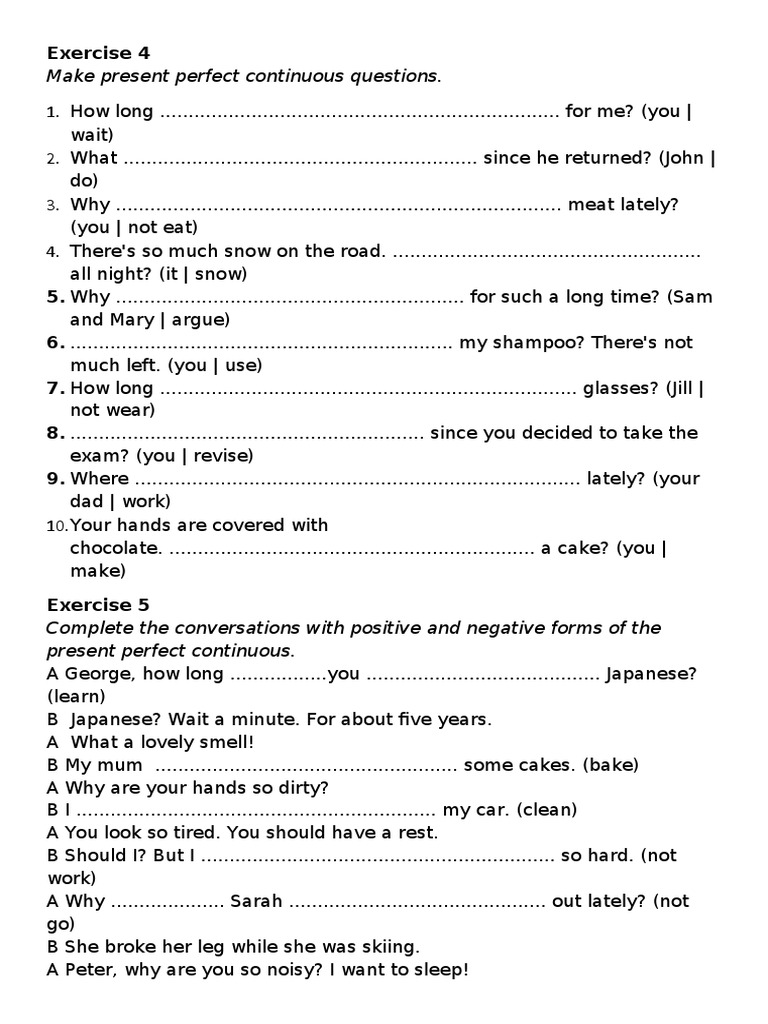 Make Present Perfect Continuous Questions | PDF