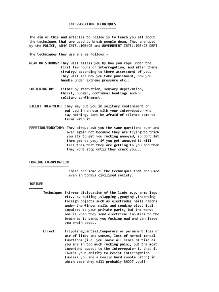 Interrogation Techniques PDF | PDF | Interrogation | Solitary Confinement