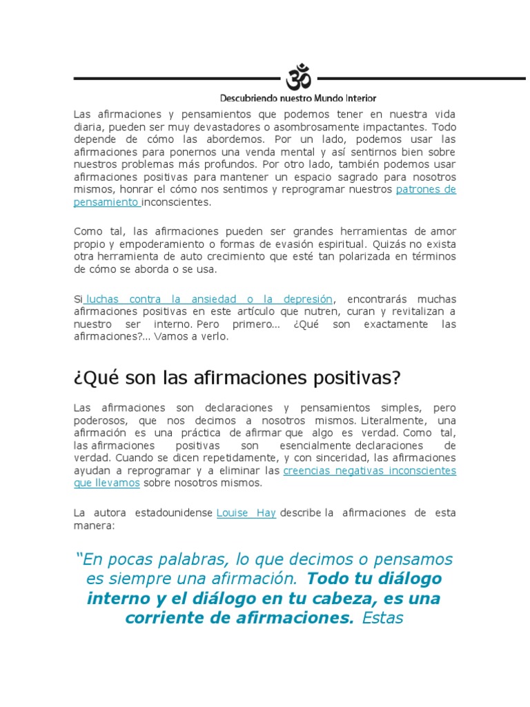 101 Afirmaciones Positivas para La Ansiedad y La Depresión | PDF | Amor ...
