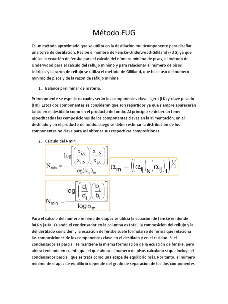 Método FUG en Destilación Multicomponente | PDF | Destilación | Física ...