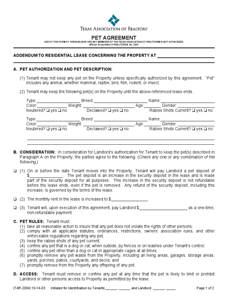 Pet Agreement Addendum | PDF | Leasehold Estate | Landlord