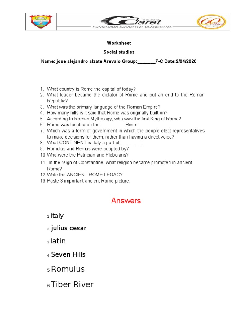 Ancient Rome Worksheet | PDF