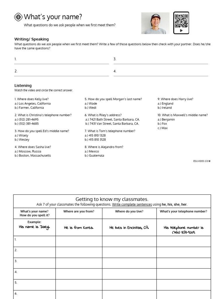 What's Your Name?: Writing/ Speaking | PDF