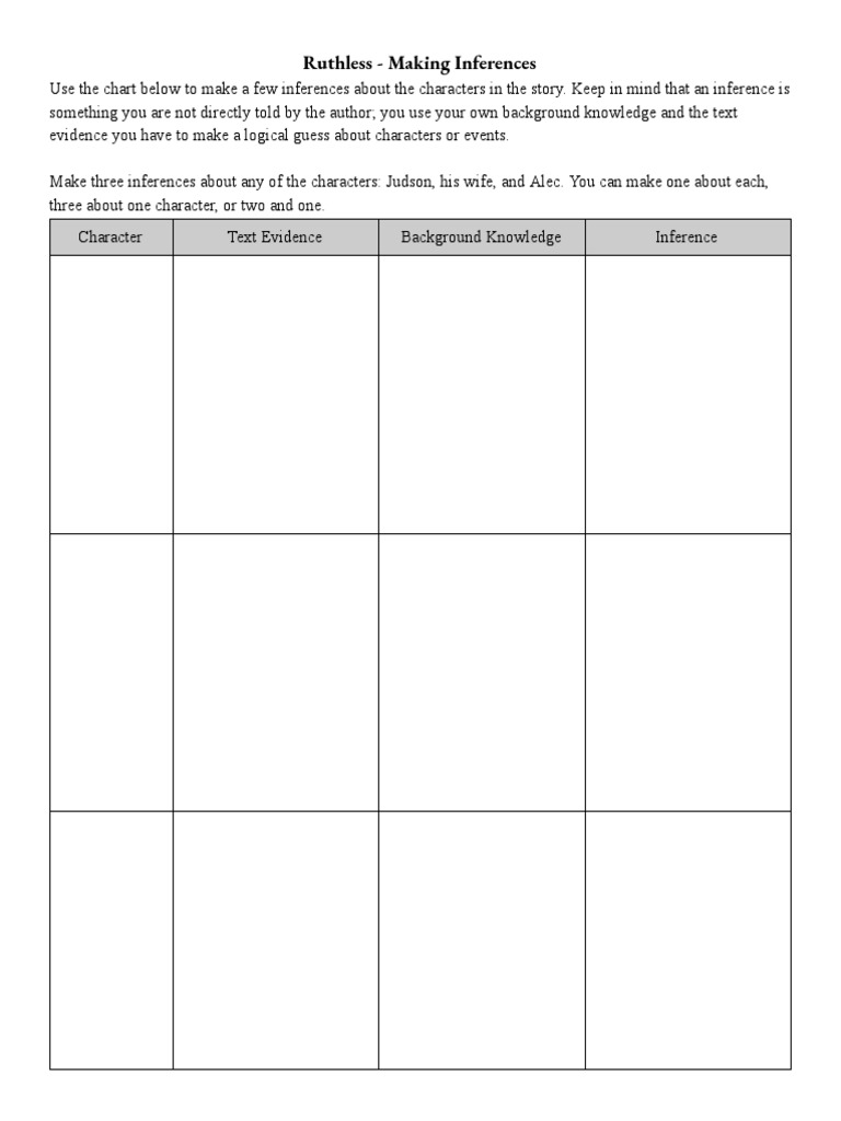Inferences About Characters in Ruthless | PDF
