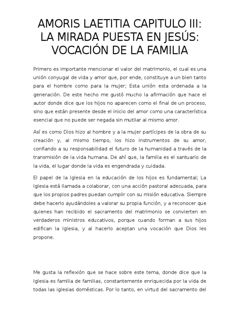 Amoris Laetitia Capitulo Iii | PDF